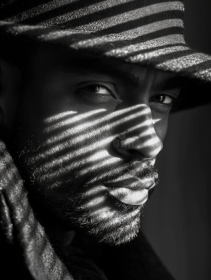 Close-up Grayscale Portrait, Shadowed Face. Stock Photo - Image of face ...