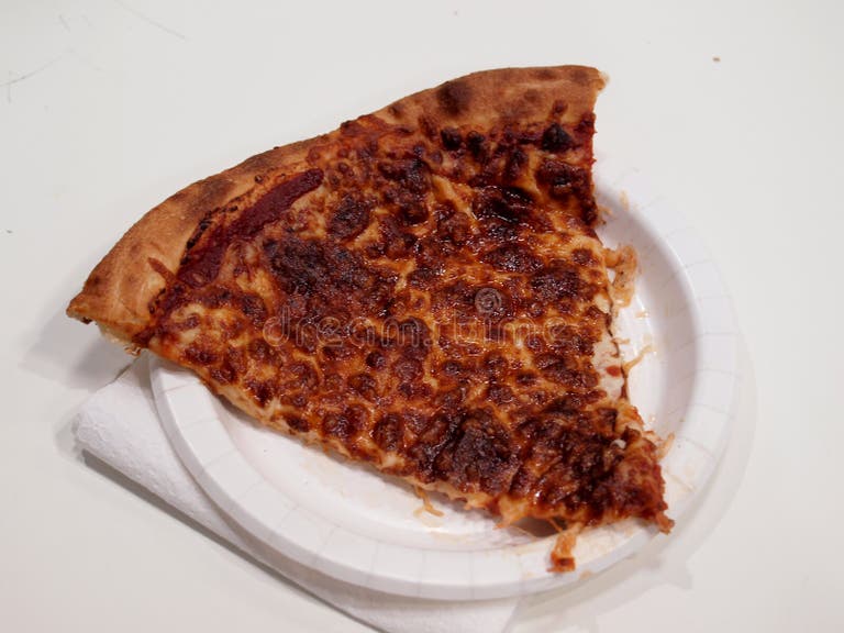 Close-up of Greasy Pizza Plain Cheese on a Paper Plate Stock Photo ...