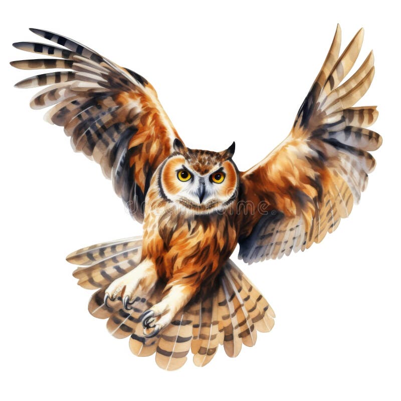 A Close-Up of a Great Horned Owl in Flight Stock Photo - Illustration ...