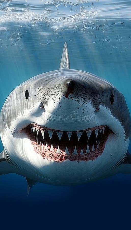 Close-up of a Great White Shark with Its Mouth Open, Showcasing Rows of Razor-Sharp Teeth. Stock ...