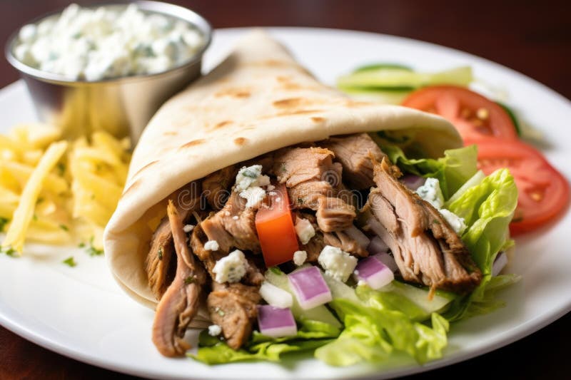 Close-up of a Greek Gyro on a Platter Stock Illustration - Illustration ...