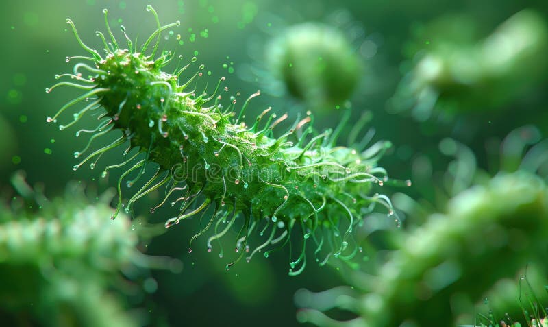 Close-up of Green Bacteria Under a Microscope, Showcasing Intricate ...
