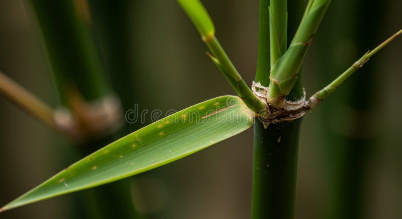 Close-Up of Green Bamboo Leaf and Stem Stock Illustration ...