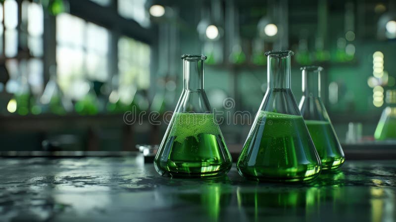Close-Up of Green Beakers on Counter in Contemporary Science Lab Stock ...