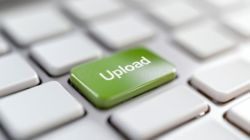 A Close Up of a Green Button on the Keyboard with Text Saying Upload ...