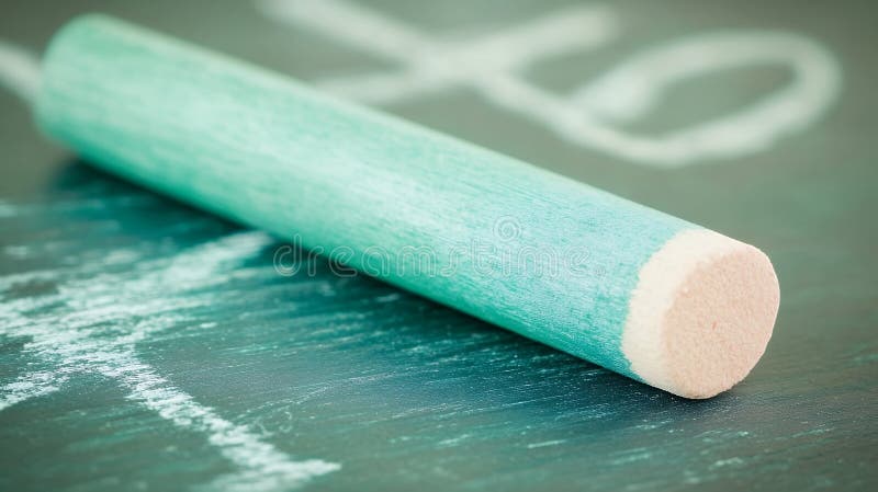 A Close Up of a Green Chalk Stick Resting on a Chalkboard with Chalk ...