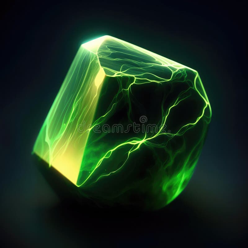 Close-up of Green Cube Stone Mineral Crystal with Lightning AI ...