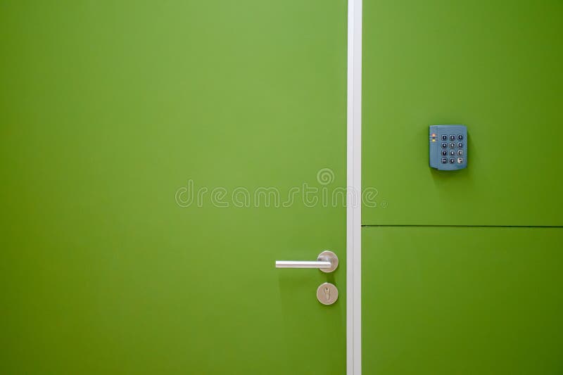 Close-up Green Door with Coded Door Lock or Code Keypad on a Soft Green ...