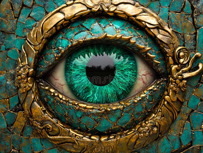 A Close Up of a Green Eye with a Gold Frame Stock Photo - Image of ...