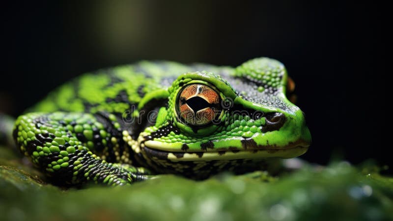 A Close Up Of A Green Frog With Red Eyes Sitting On Moss Ai Stock