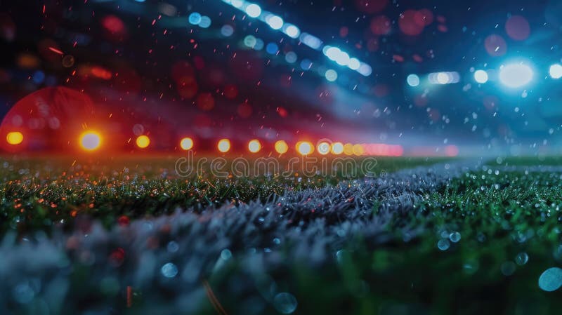 Close Up of Green Grass Field at Night Under Stadium Lights AIG535 ...