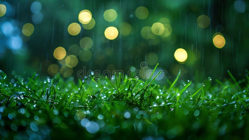 A Close Up of a Green Grass with Rain Drops on it, AI Stock Photo ...