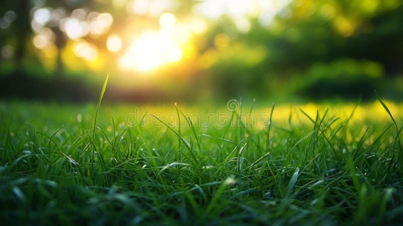 Close Up Green Grass Sunlight Sunset Nature Background Stock ...