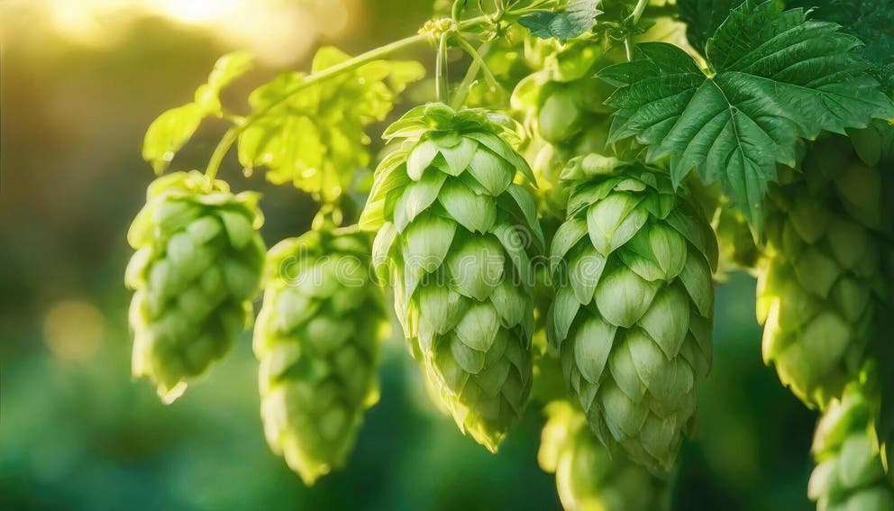 Close-up of Green Hops Plant in Sunlight. Stock Image - Image of ...
