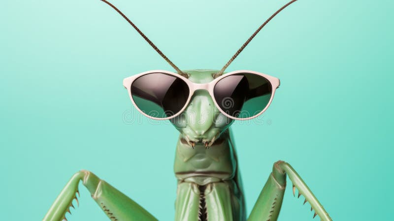 A Close Up of a Green Insect Wearing Sunglasses Stock Image - Image of ...