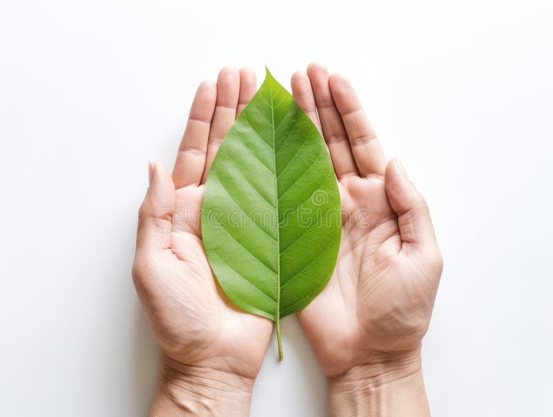 Close Up Green Leaf on Two Hand. Earth Day and Ecology Concept Stock ...