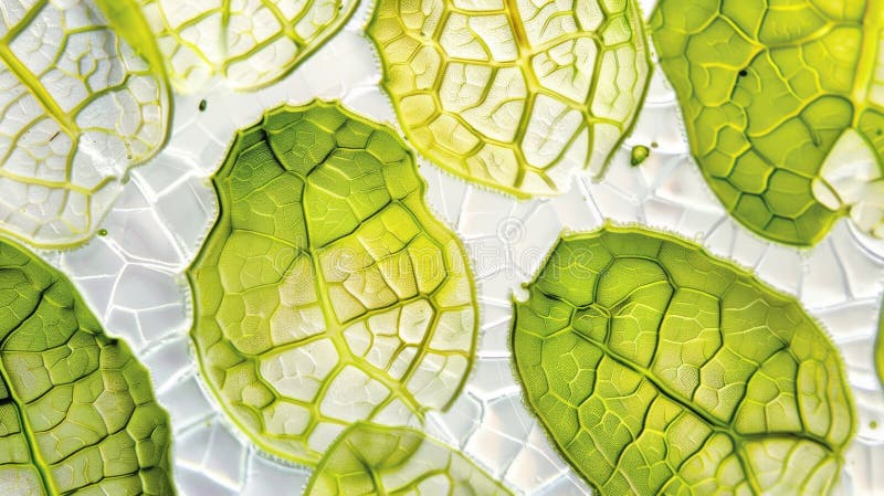 A Close-up of a Green Leaf Under a Microscope. the Leaf Has Veins and ...