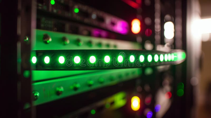 Close Up of Green Leds Lighting on a Computer Network Server , Modern ...
