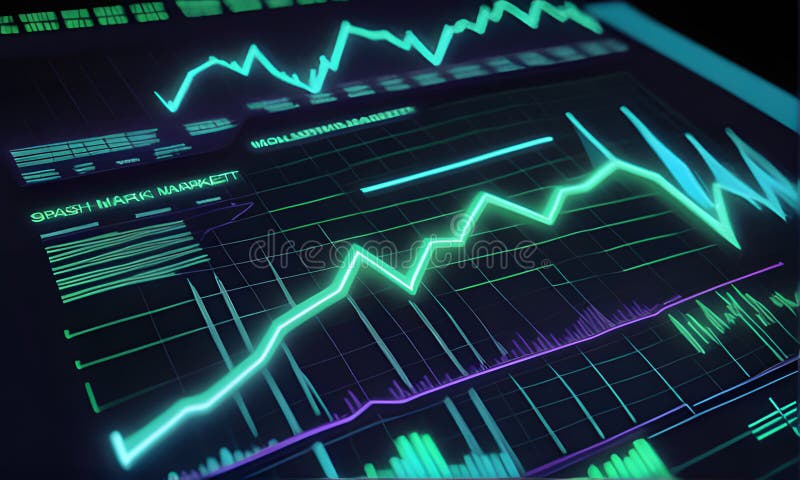 Close Up of a Green Line Chart on a Black Background Displaying ...