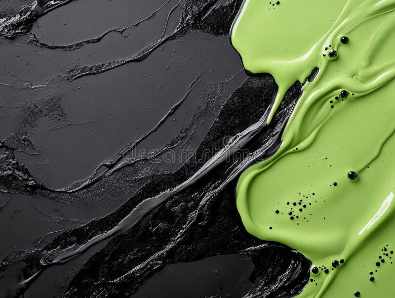 A Close Up of a Green Liquid Pouring Out of a Black Surface Stock Photo ...
