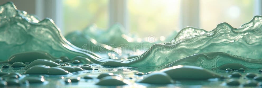 Close-up of Green Liquid Waves with Sunlight Streaming through Windows ...