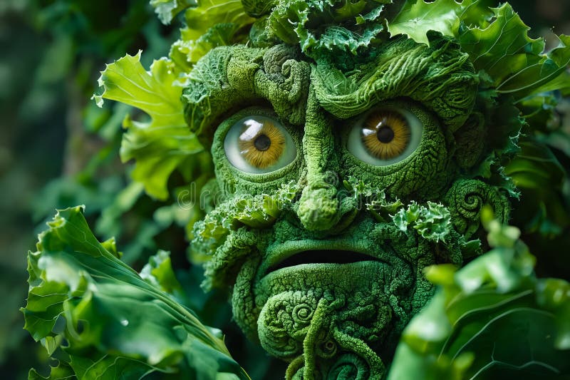 A Close Up of a Green Man with Green Leaves on His Head. Generative AI ...
