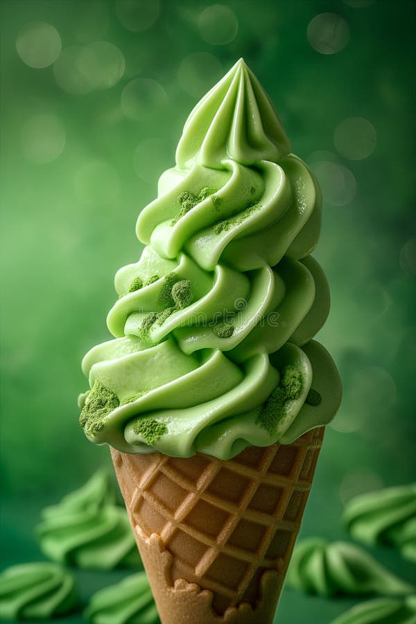 Matcha Soft Serve Ice Cream Cone. Generative AI Stock Image - Image of ...