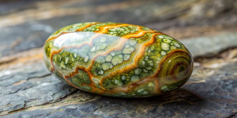 A Close-up of a Green and Orange Ocean Jasper Stone on a Rough Surface ...