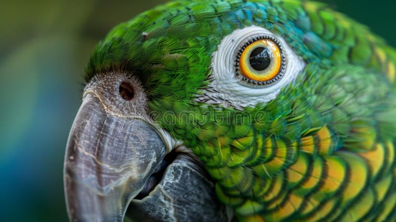 A Close Up of a Green Parrot with Yellow Eyes, AI Stock Photo - Image ...