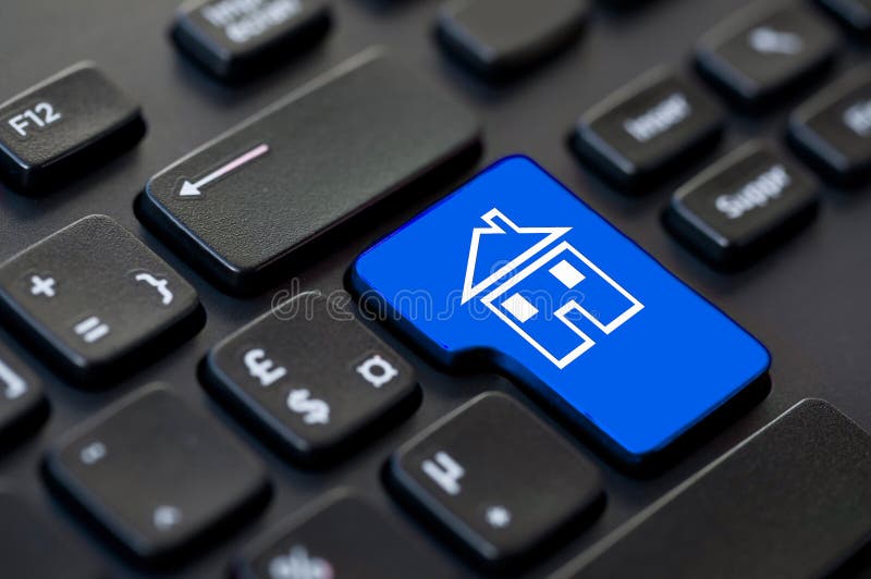 Close Up of a Green Return Key with an Icon of a House on Computer ...