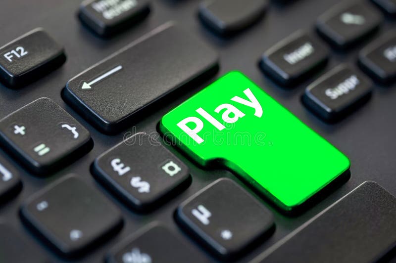Close Up of a Green Return Key with the Word Play on Computer Stock ...