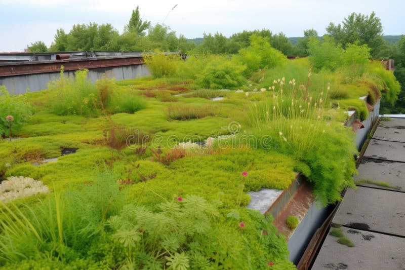 Close-up of Green Rooftop, with Visible Plants and Greenery Stock ...