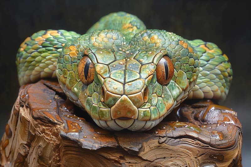 Close Up of a Green Snake Slithering on a Log Stock Photo - Image of ...