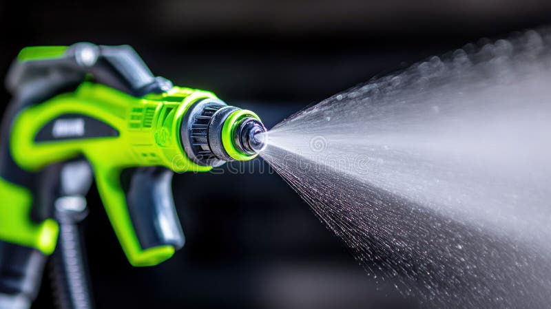 Close-Up of Green Spray Nozzle with Water Spray Stock Illustration ...