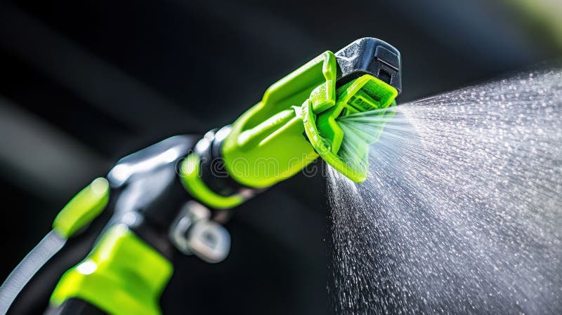 Close-Up of Green Spray Nozzle with Water Spray Stock Illustration ...