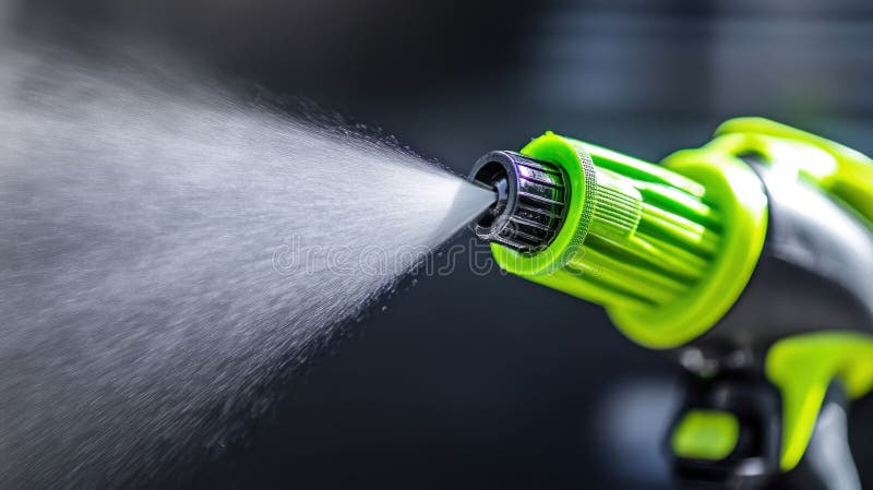 Close-Up of Green Spray Nozzle with Water Spray Stock Illustration ...