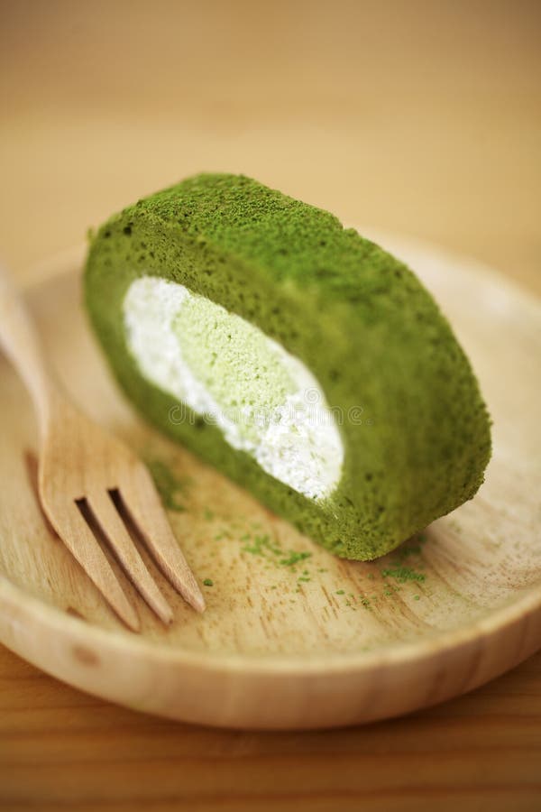 Close Up Green Tea Roll Cake Stock Photo - Image of colorful, cream ...