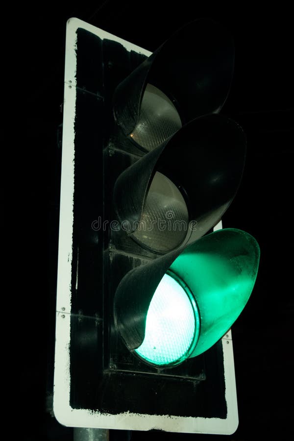 Close Up Green Traffic Lights at Night Stock Photo - Image of sign ...