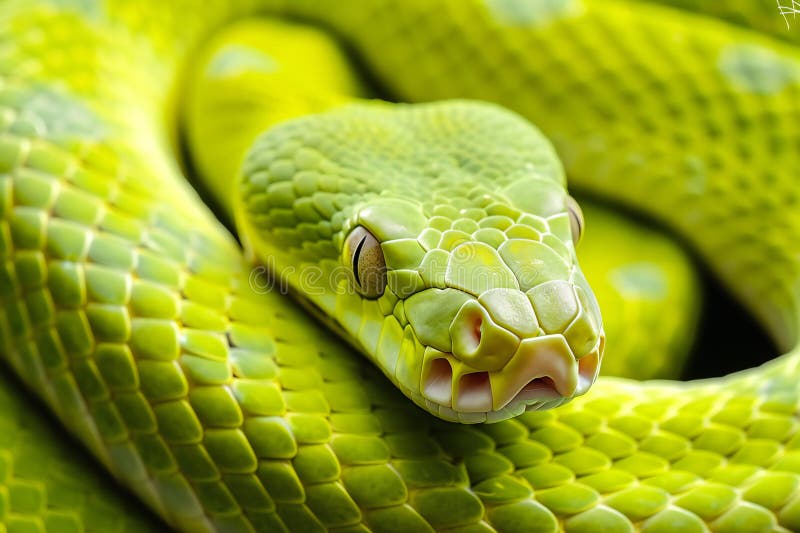 Close Up of a Green Tree Python (Reticulated Python) Stock Illustration ...