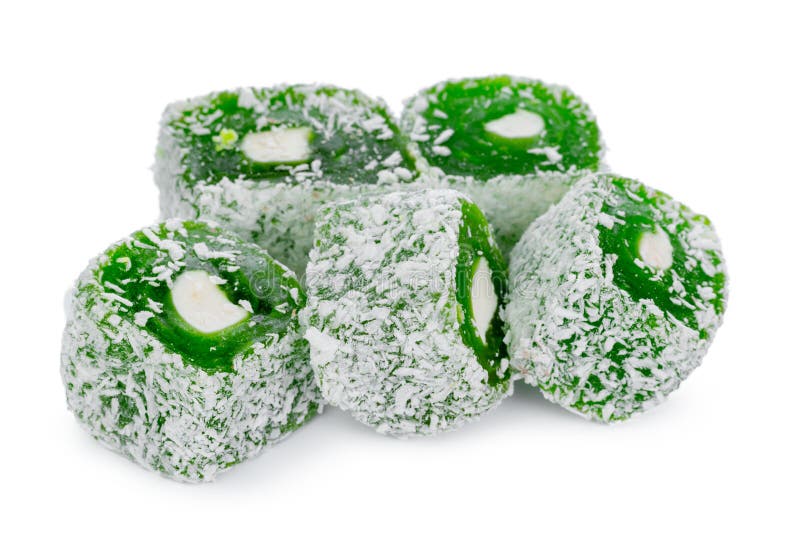 Close Up of Green Turkish Delight Sweets Isolated on White Stock Photo ...