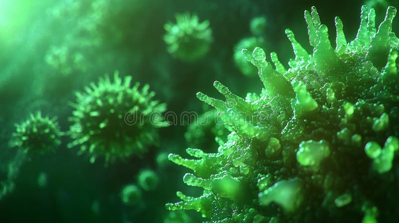 Close-up of Green Viral Particles with Spiked Surface Stock Photo ...