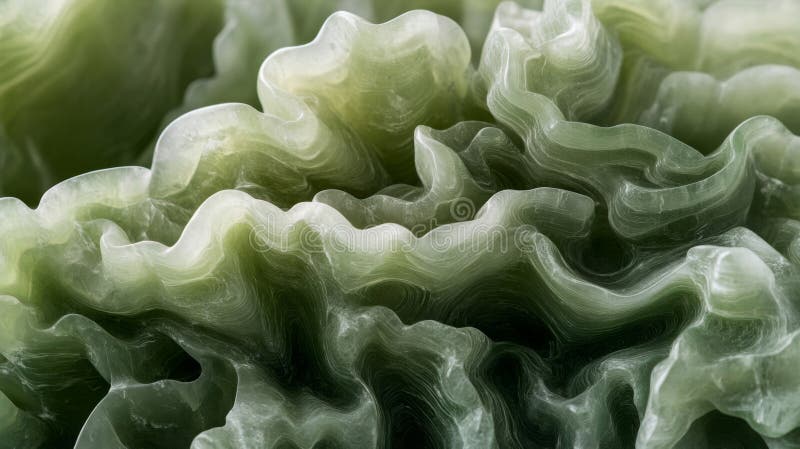 Close-up of Green, Wavy, Semi-Translucent Mineral with Intricate ...