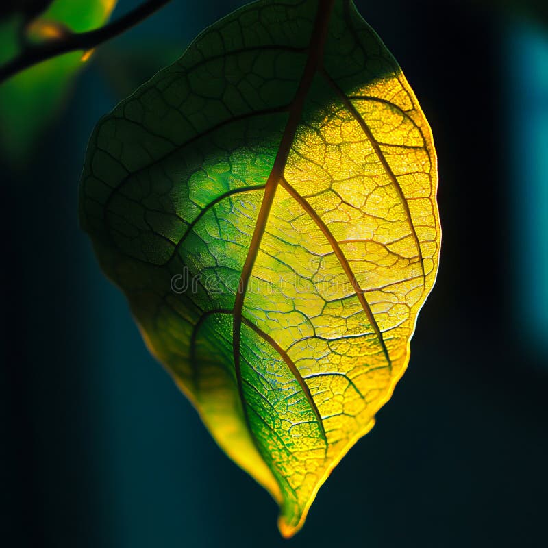 A Close Up of a Green and Yellow Leaf on a Tree Branch Stock Image ...