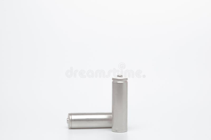 Close Up Grey AA Batteries Over White Background with Clipping Path ...