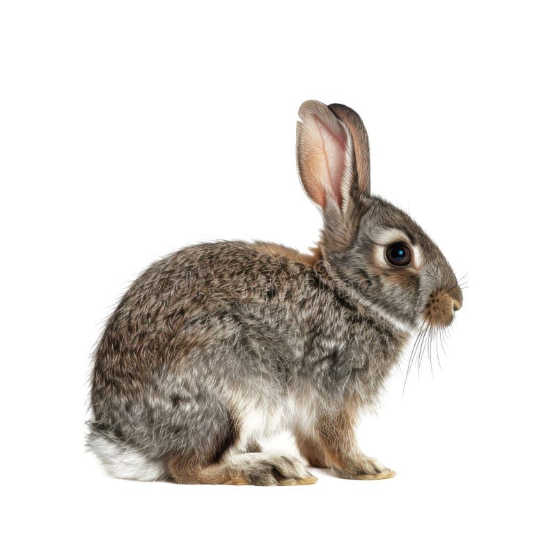 A Close-Up of a Grey and Brown Rabbit Sitting with Its Ears Perked Up ...