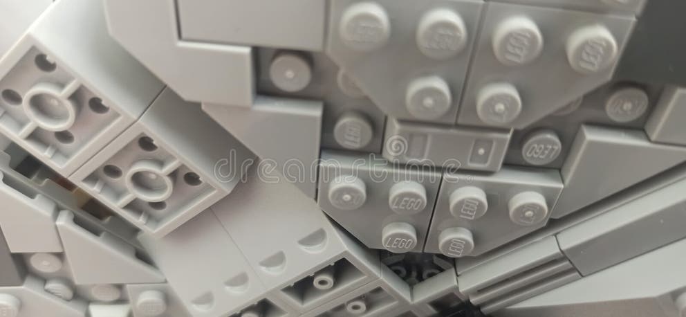 Close-up of Grey LEGO Pieces Tightly Assembled in a Complex Geometric ...