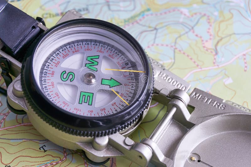 Close-up of Military Compass on Map Stock Image - Image of coordinate ...