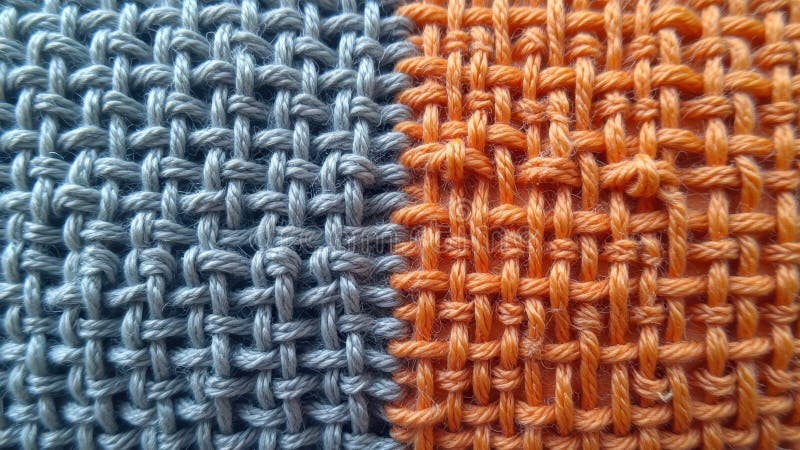 Close-up of Grey and Orange Interwoven Yarn Textures in Knitted Fabric ...