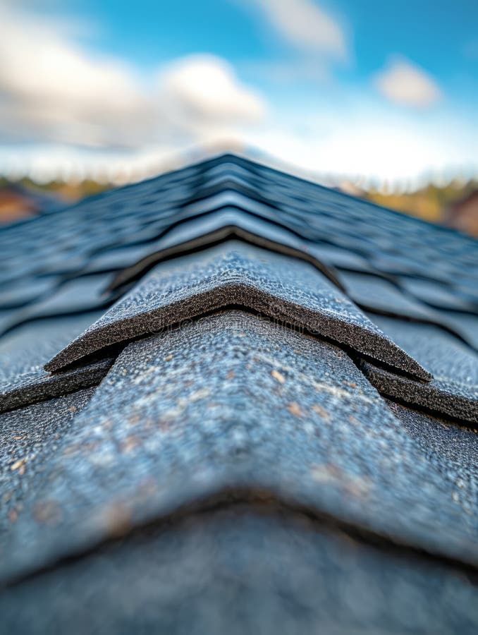 Close-up of Grey Roof Shingles with a Blue Sky in the Background. Stock ...