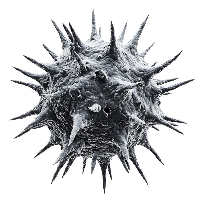 Close-Up of Grey Virus with Sharp Thorns on White Background. Stock ...